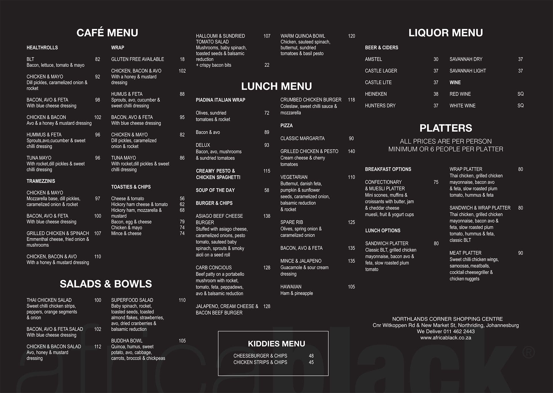Café Menu – AfricaBlack Coffee