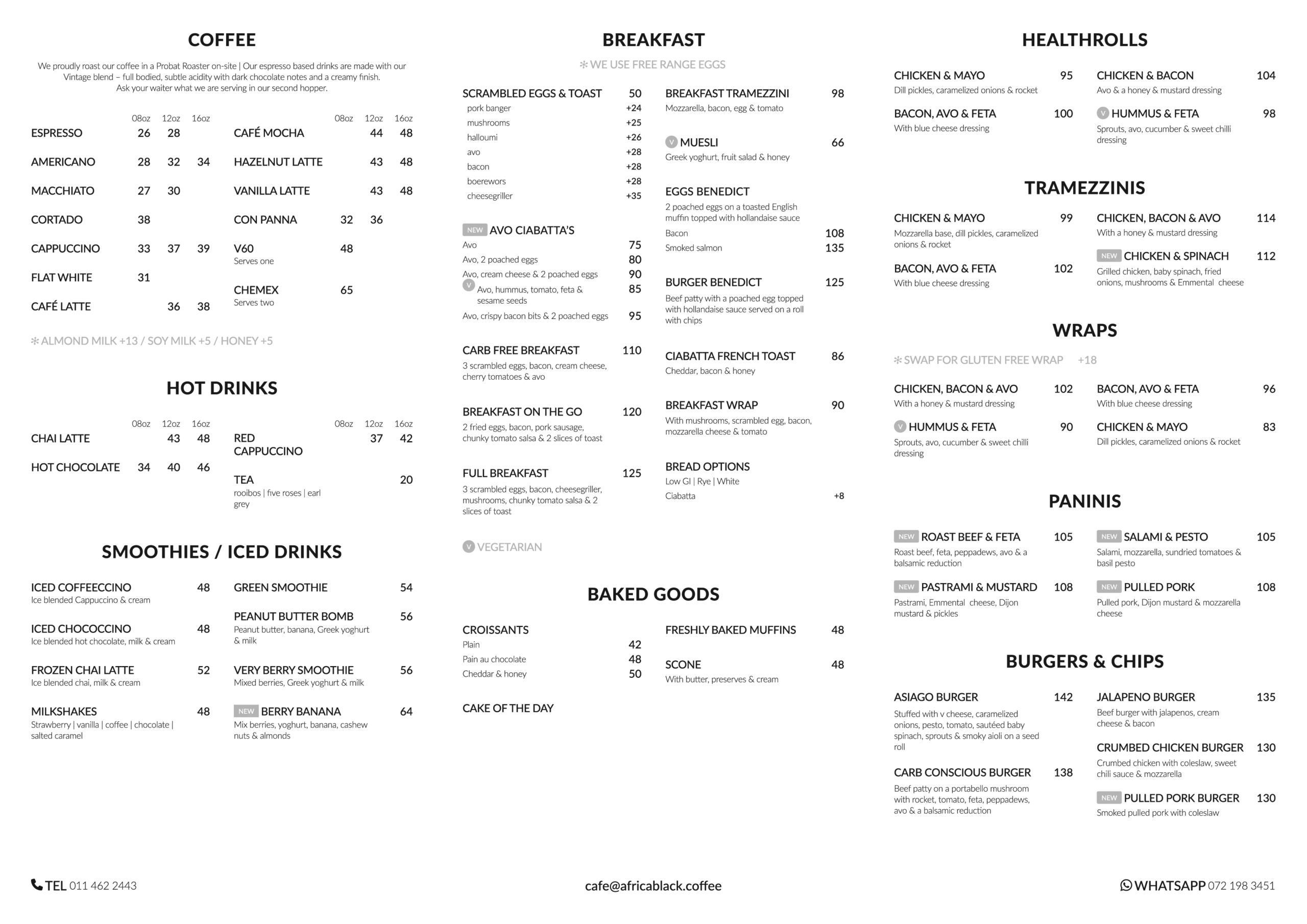Café Menu – Africa Black Coffee